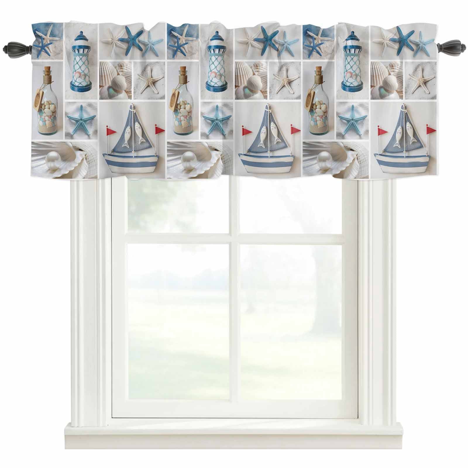 Blue Oceans Beach Rod Pocket Curtain Valance, Nautical Coastal Starfish ...