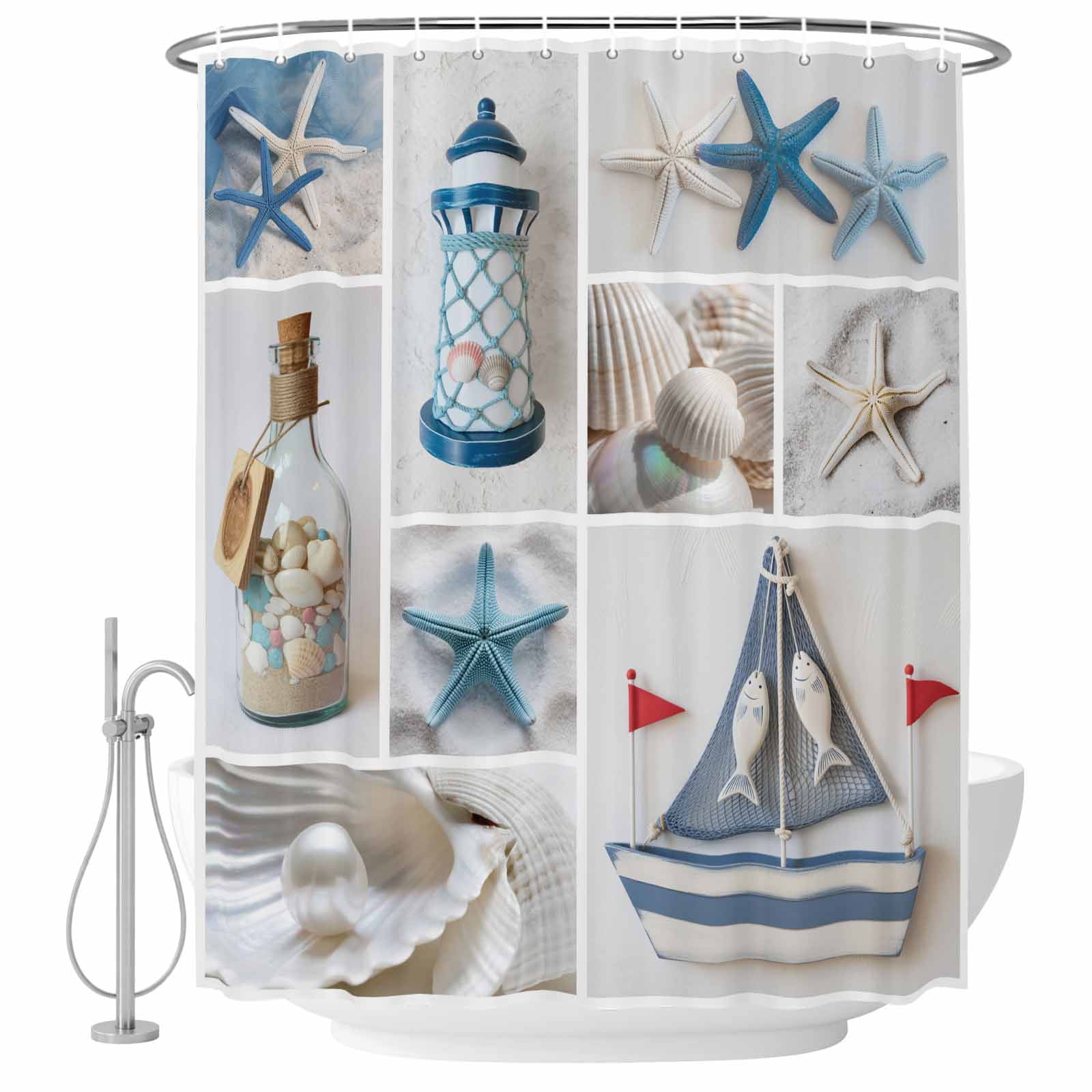 Blue Oceans Beach Shower Curtain, Waterproof Shower Curtains for ...