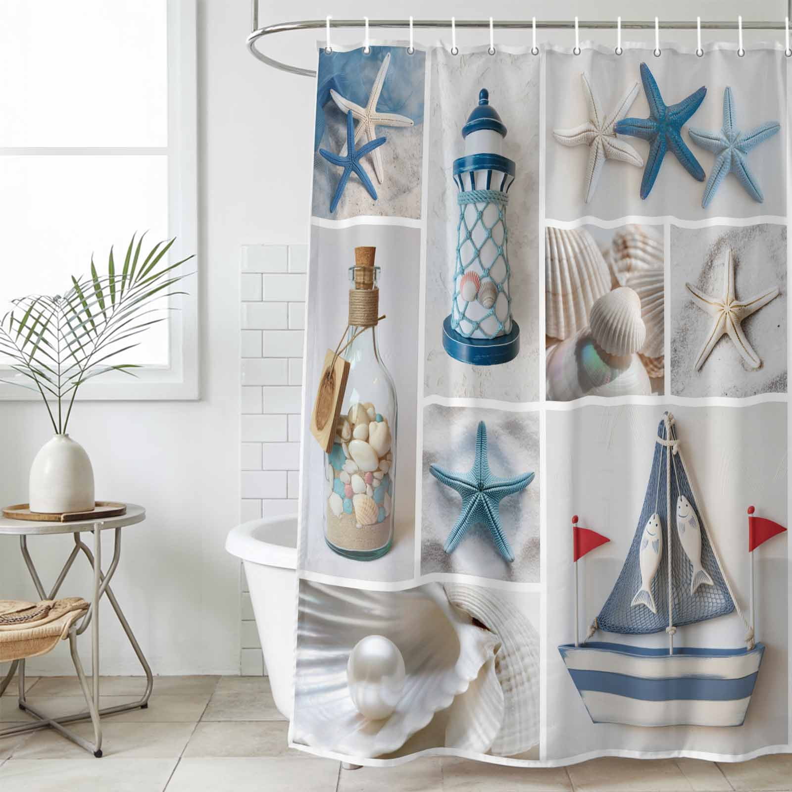 Blue Oceans Beach Waterproof Fabric Shower Curtain,Nautical Coastal ...