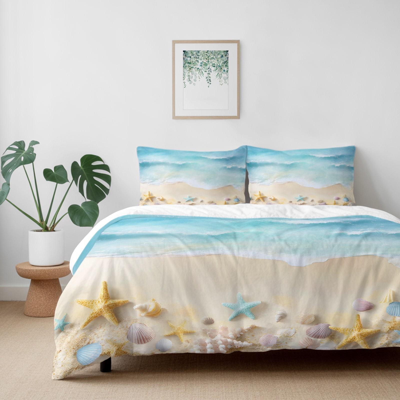Blue Oceans Brown Beach California King Size Bed Set,Sea Stars Shells ...