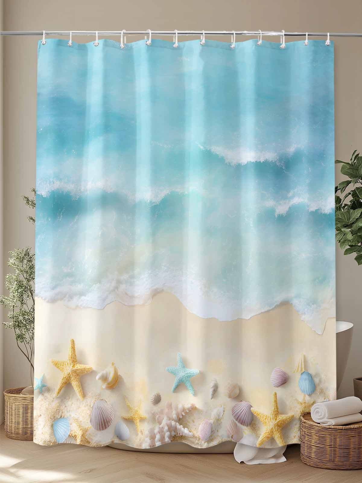 Blue Oceans Brown Beach Shower Curtain Set, Waterproof Shower Curtains ...