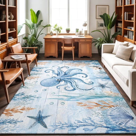 Blue Octopus 4'x6' Rug for Dining Table for 4 People Under Table ...