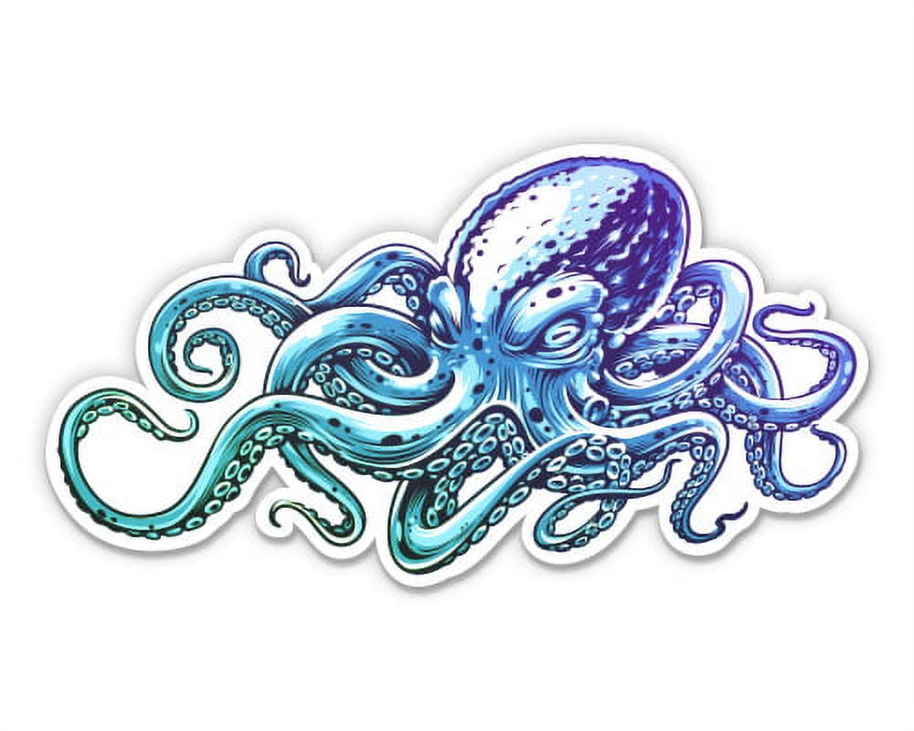 Blue Octopus - 8" Vinyl Sticker - For Car Laptop I-Pad - Waterproof ...