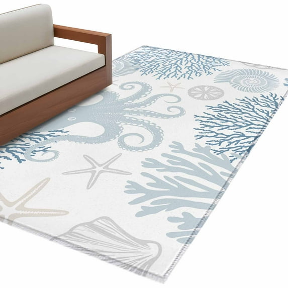Blue Octopus Area Rug 2.7x5ft Ocean Starfish Shell Coral Marine Life ...
