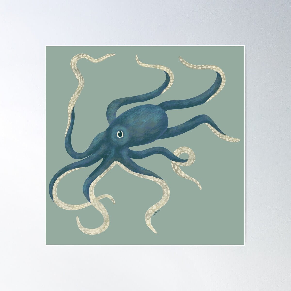 Blue Octopus Art Design Poster Wall Art, Modern Wall Decor For Living ...