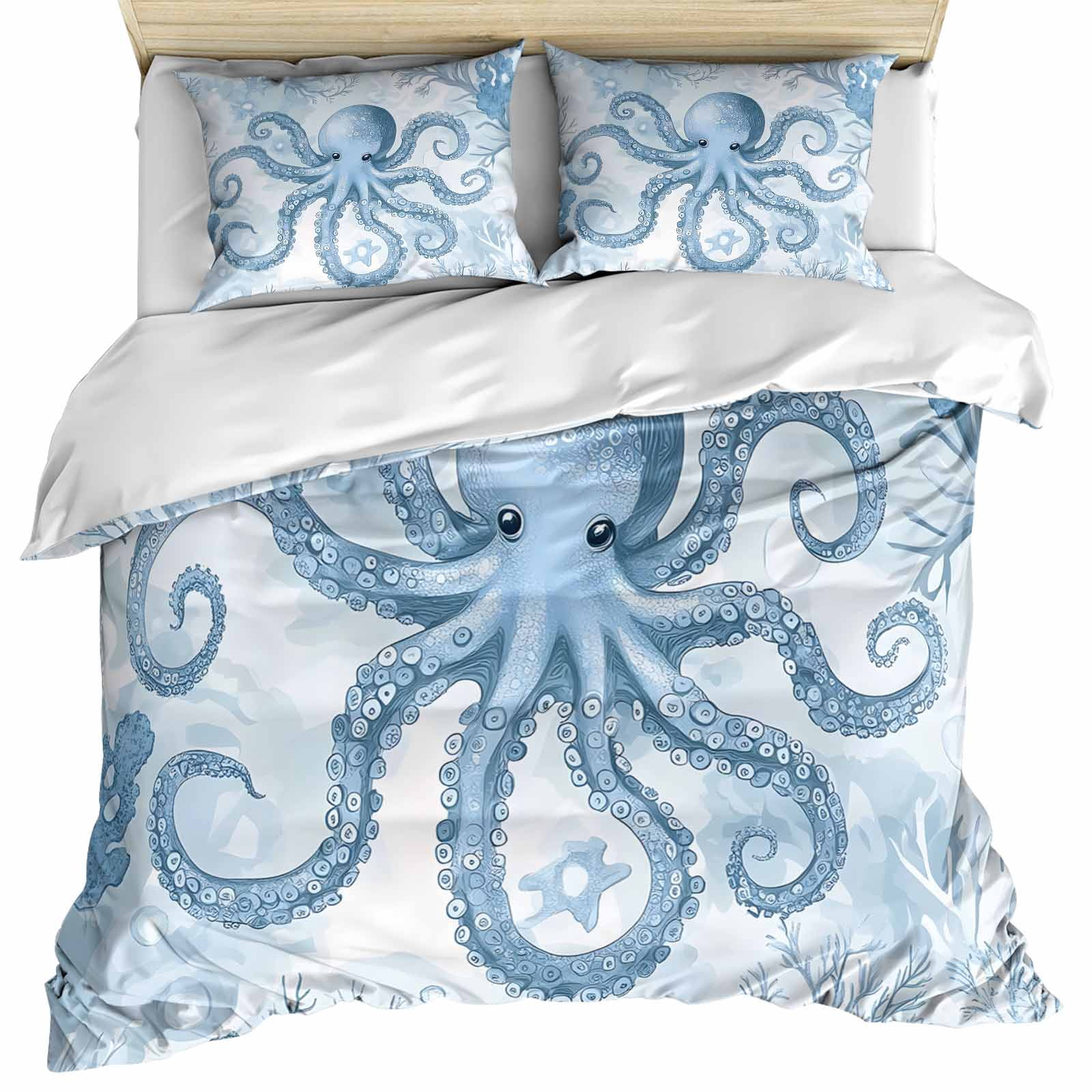 Blue Octopus Bedding 3 Piece Duvet Cover Set Twin Size, Summer ...