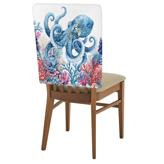 Blue Octopus Chair Back Covers Set of 4 Red Coral Shell Ocean Life ...