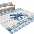 Blue Octopus Coastal Area Rug, Summer Starfish Beach Shell Coral Wood ...