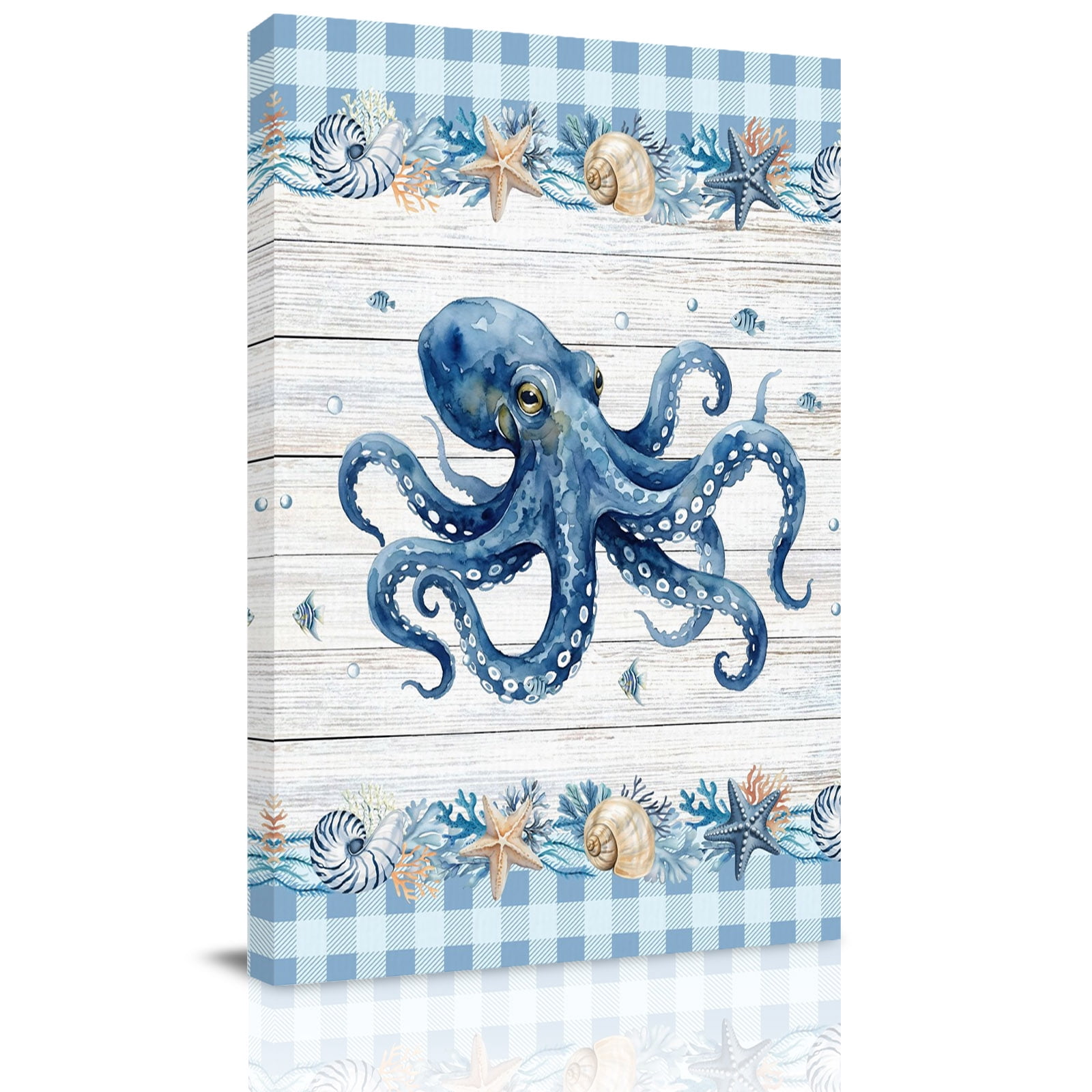 Blue Octopus Coastal Canvas Wall Art for Living Room, Summer Starfish ...