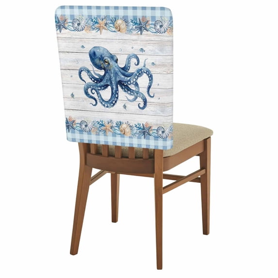 Blue Octopus Coastal Chair Back Covers Set of 4, Summer Starfish Beach ...