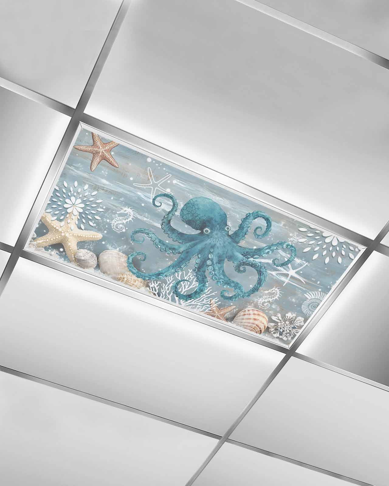 Blue Octopus Coastal Fluorescent Light Covers for Ceiling Lights 4x2 ...