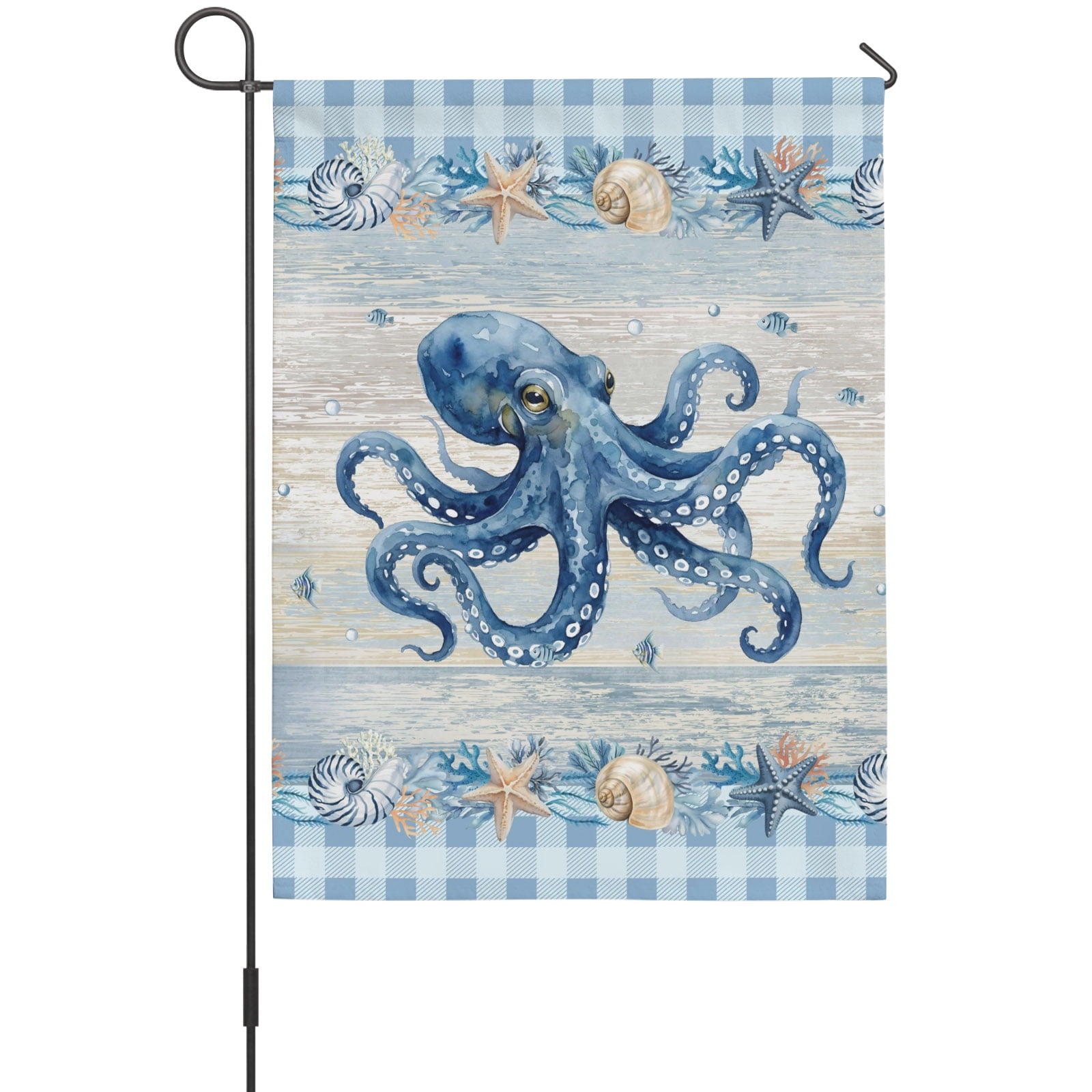 Blue Octopus Coastal Garden Flags For Outdoor, Summer Starfish Beach ...