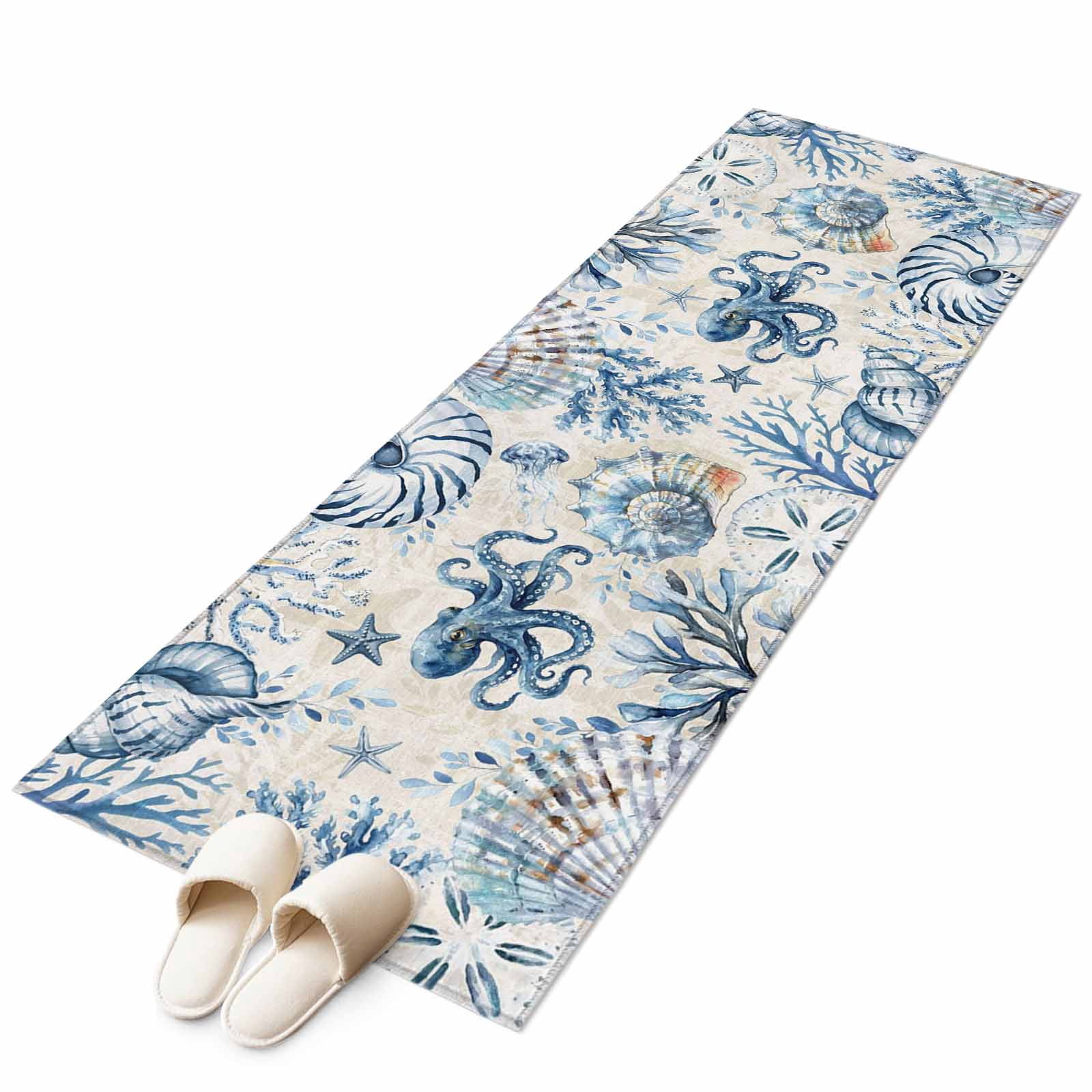 Blue Octopus Coastal Kitchen Runner Rug 2x6 Washable Runners for ...