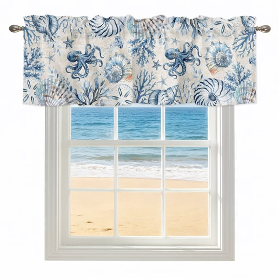 Blue Octopus Coastal Kitchen Valances for Windows 42x18 Inch Kitchen ...