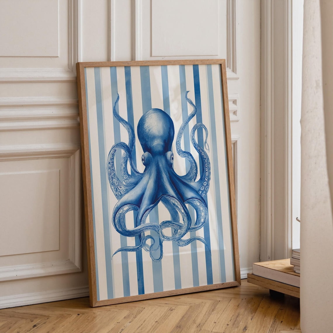 Blue Octopus Coastal Nautical Beach House Ocean Vintage Sea Life Blue ...