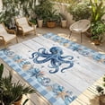 Blue Octopus Coastal Outdoor Rug, Summer Starfish Beach Shell Coral ...