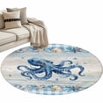 Blue Octopus Coastal Round Rug 3.3ft Washable Circle Entryway Rugs Non ...