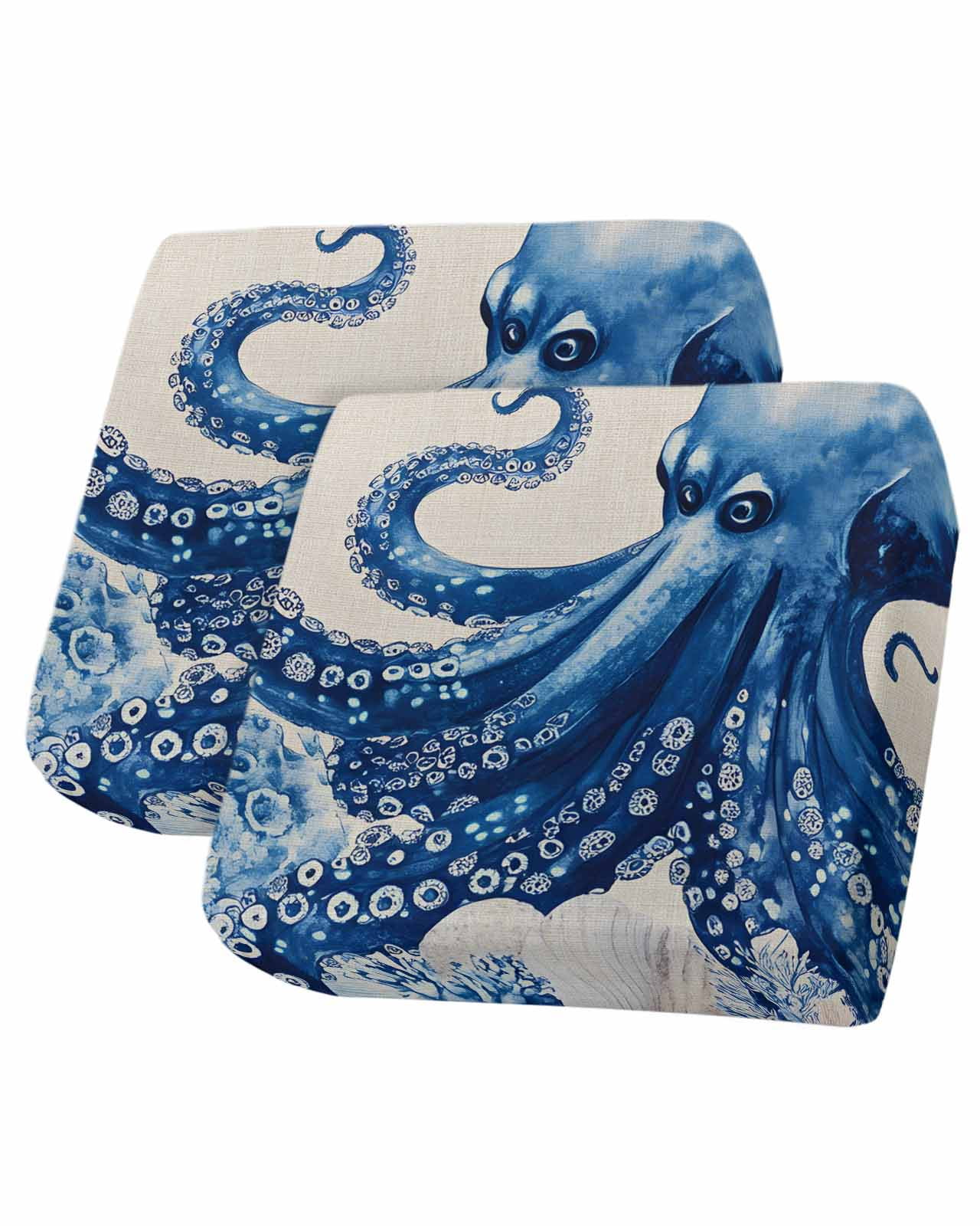 Blue Octopus Coastal Sofa Couch Cushion Covers Washable, Removable ...