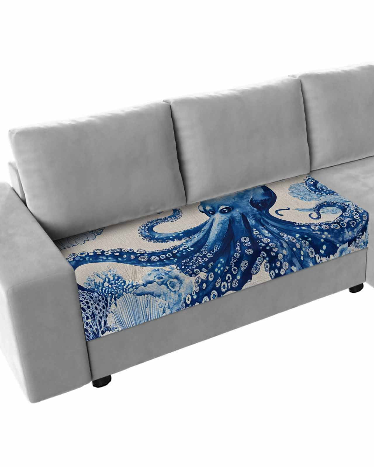 Blue Octopus Coastal Sofa Couch Cushion Covers Washable, Removable ...