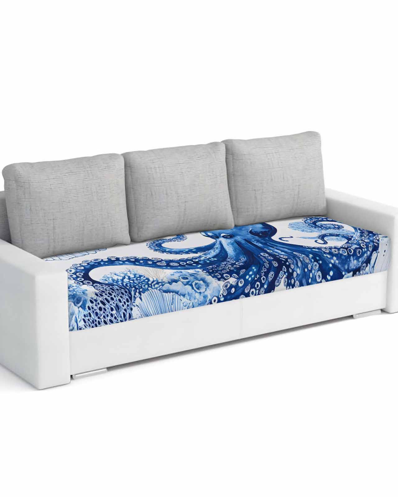 Blue Octopus Coastal Sofa Couch Cushion Covers Washable, Removable ...