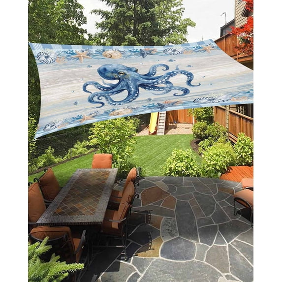 Blue Octopus Coastal Sun Shade Sail 14'X18' Summer Starfish Beach Coral ...
