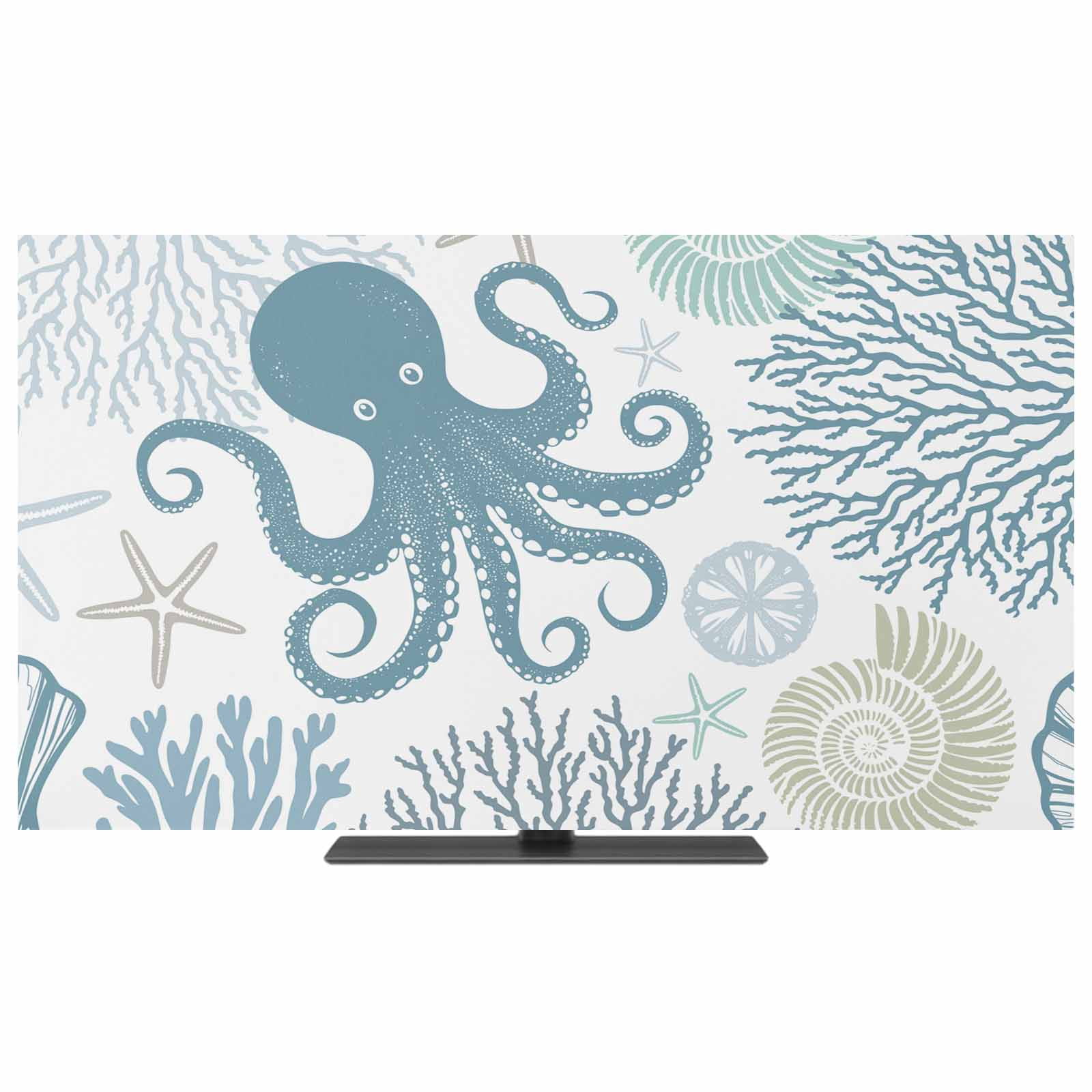 Blue Octopus Coastal TV Dust Cover,Stretchable TV Screen Desktop ...