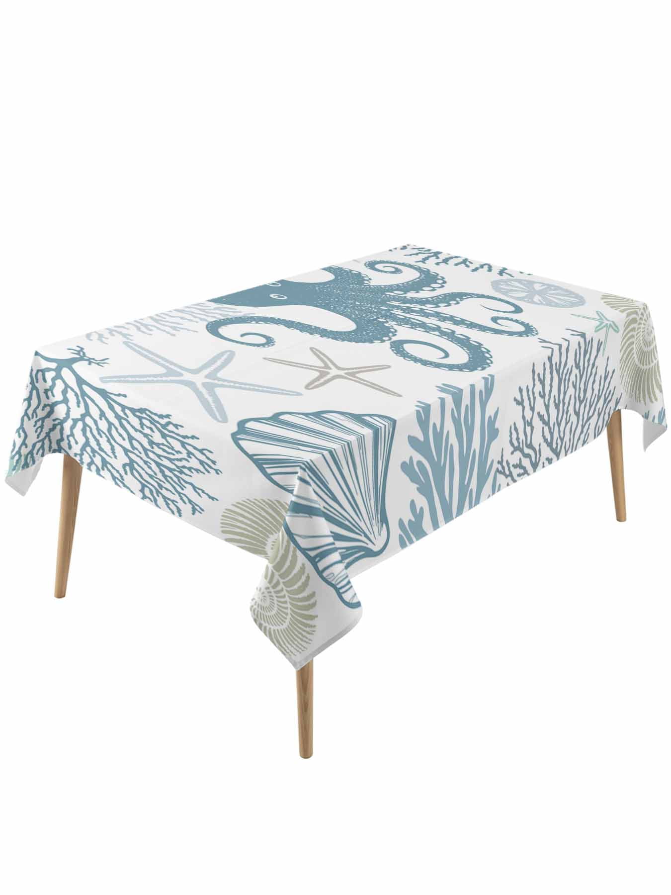 Blue Octopus Coastal Table Cloth, Summer Beach Nautical Coral ...