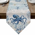 Blue Octopus Coastal Table Runner Linen Burlap Table Runner 72 Inches ...