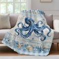 Blue Octopus Coastal Throw Blanket for Couch Summer Starfish Beach ...