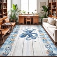 Blue Octopus Coastal Washable Area Rug 8 x 10 ft Summer Starfish Beach ...