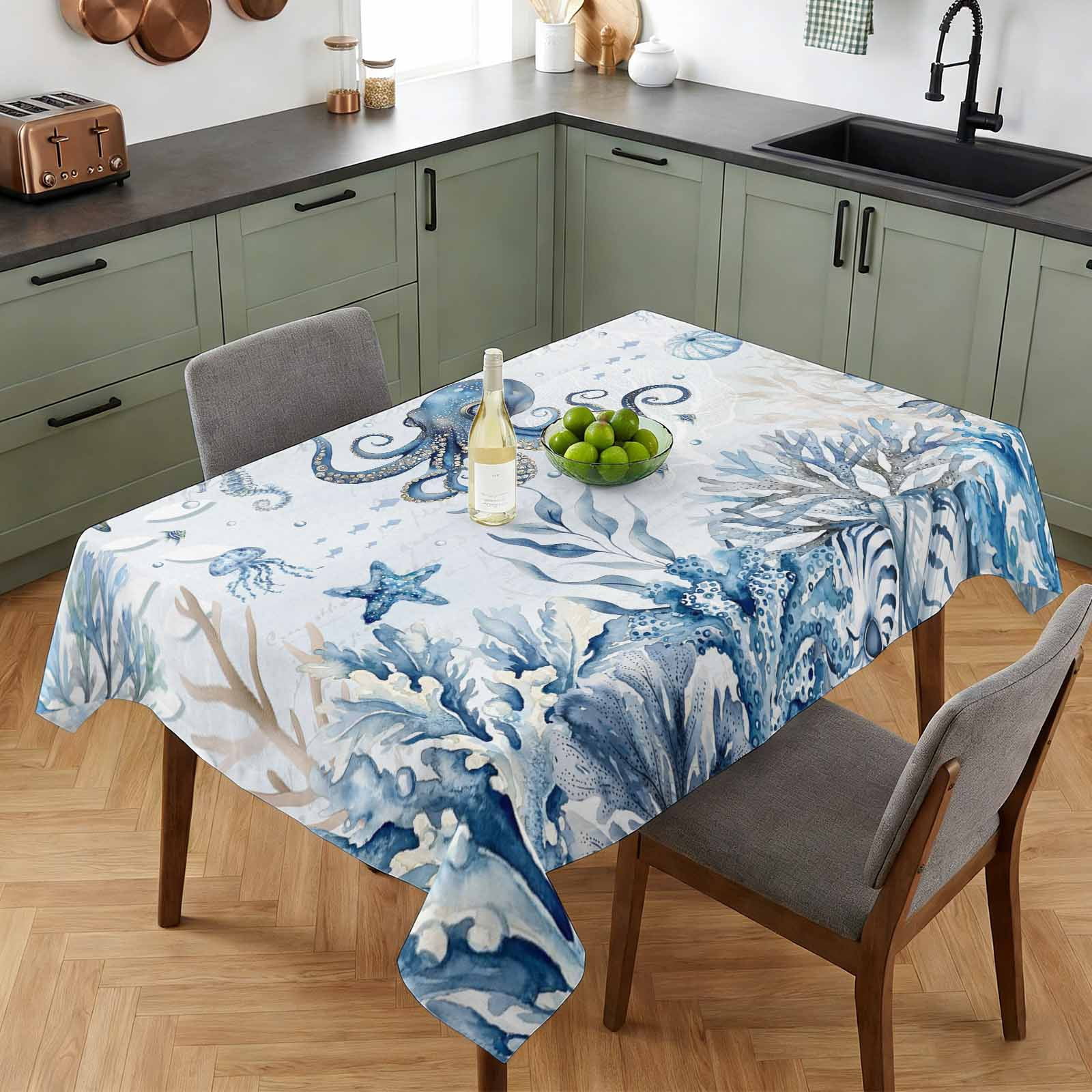 Blue Octopus Coral Shells Starfish Conch Table Cloth 52x70in ...