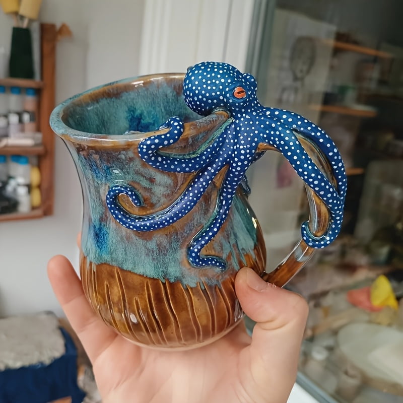 Blue Octopus Cup, Desktop Decoration Cup, Collection Cabinet Display ...