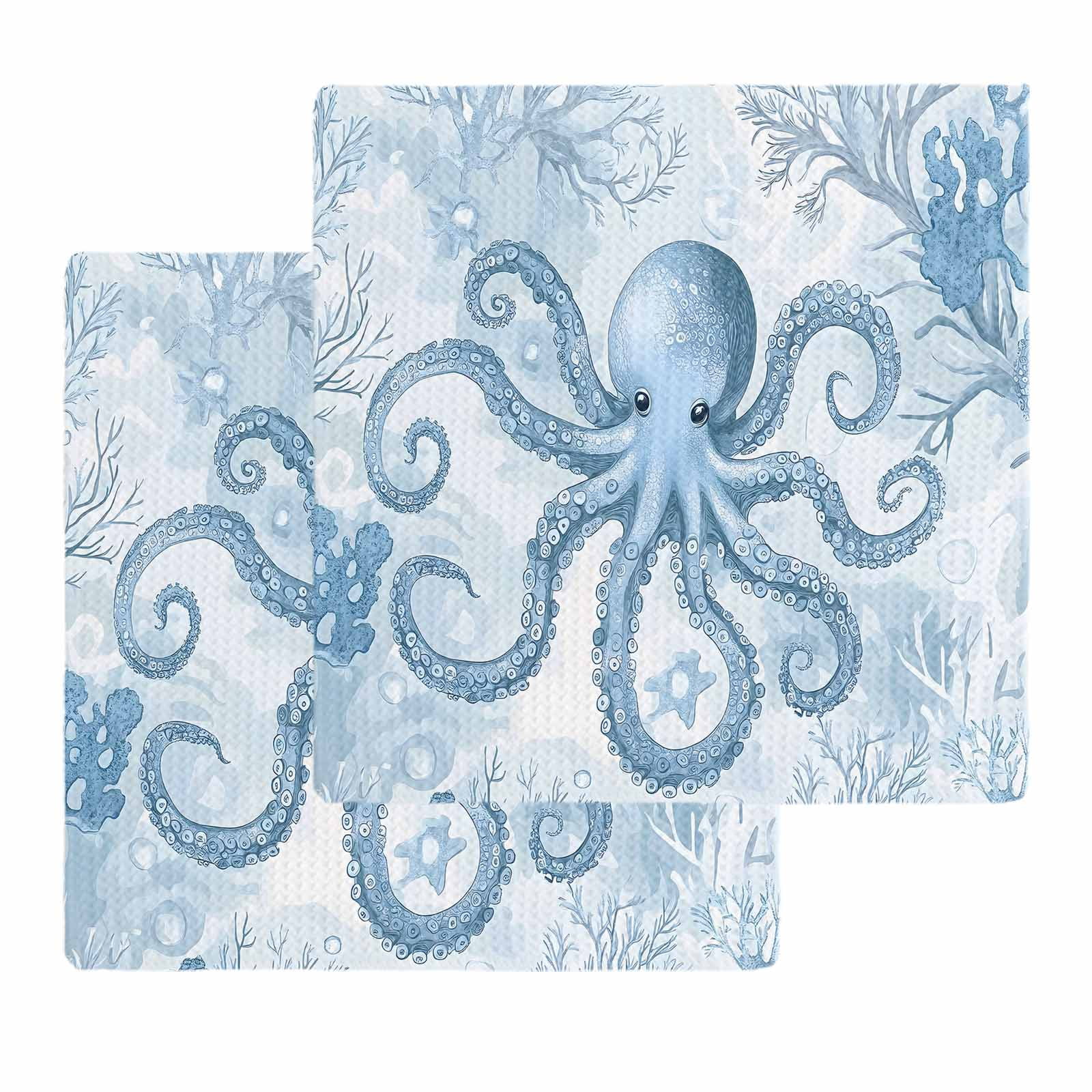 Blue Octopus Dish Towels Set, Waffle Weave Kitchen Towels 2 Pieces ...