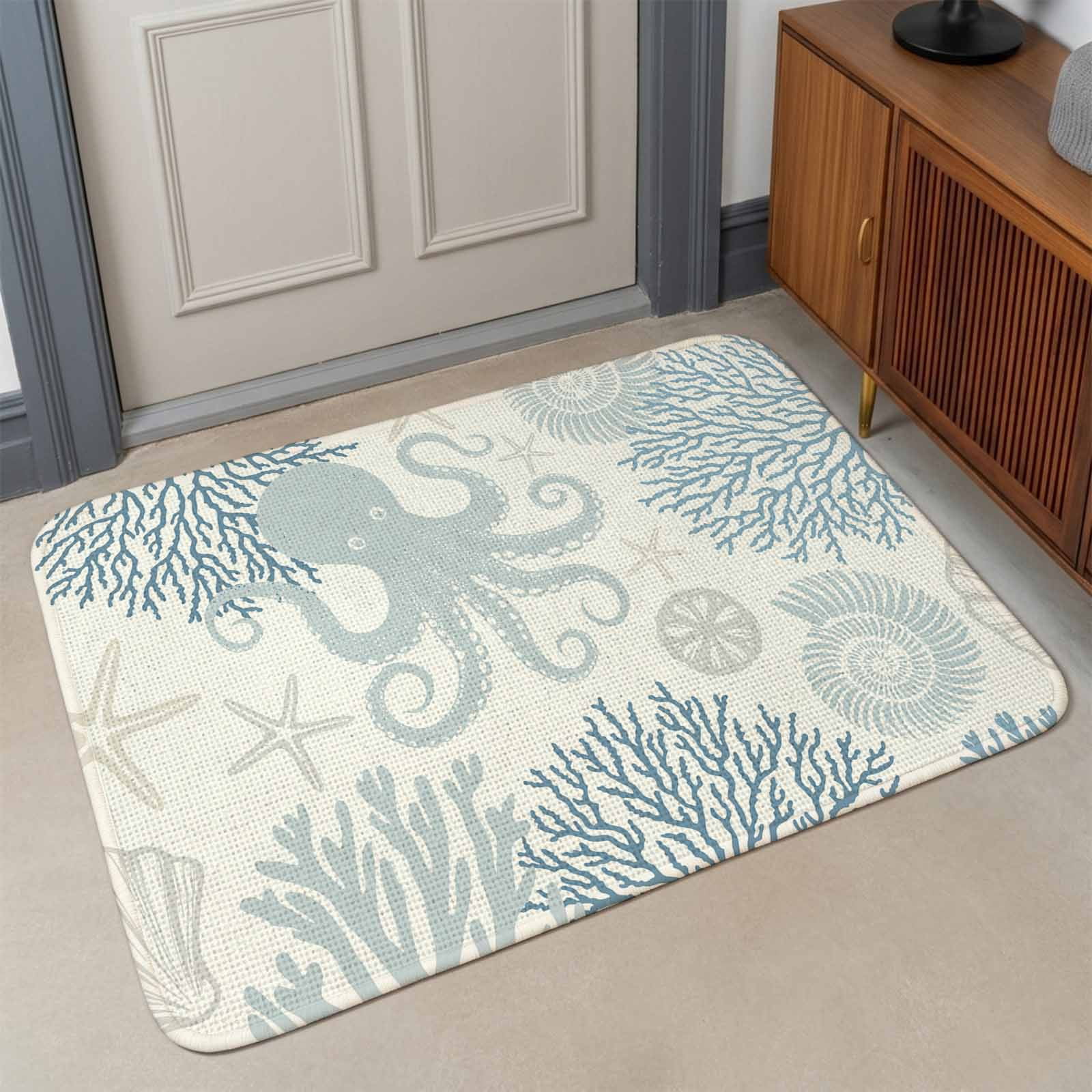 Blue Octopus Front Door Mat Indoor Entrance, Ocean Starfish Shell Coral ...