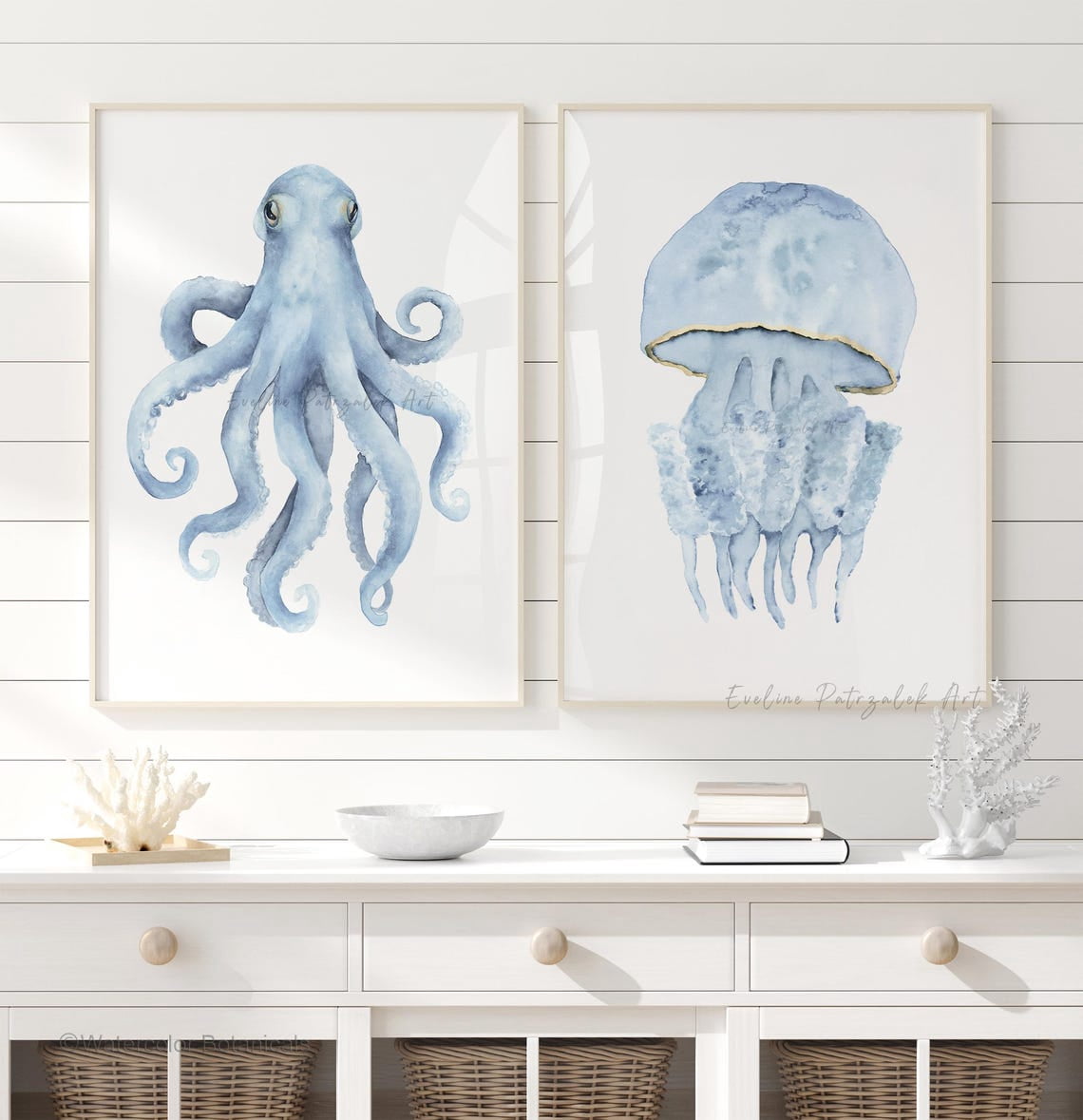 Blue Octopus Jellyfish Coastal Ocean Nautical Beach House Bathroom ...