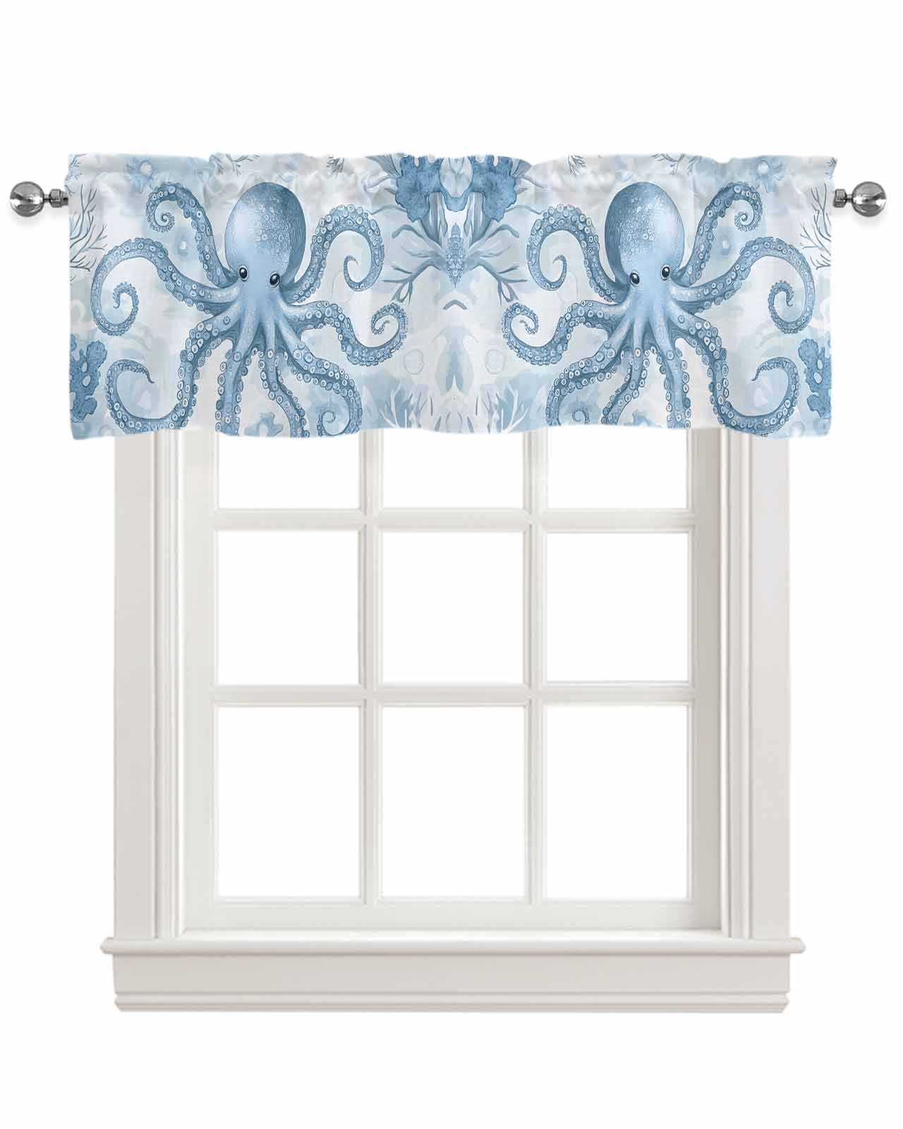 Blue Octopus Kitchen Valances for Windows Farmhouse Linen Window ...