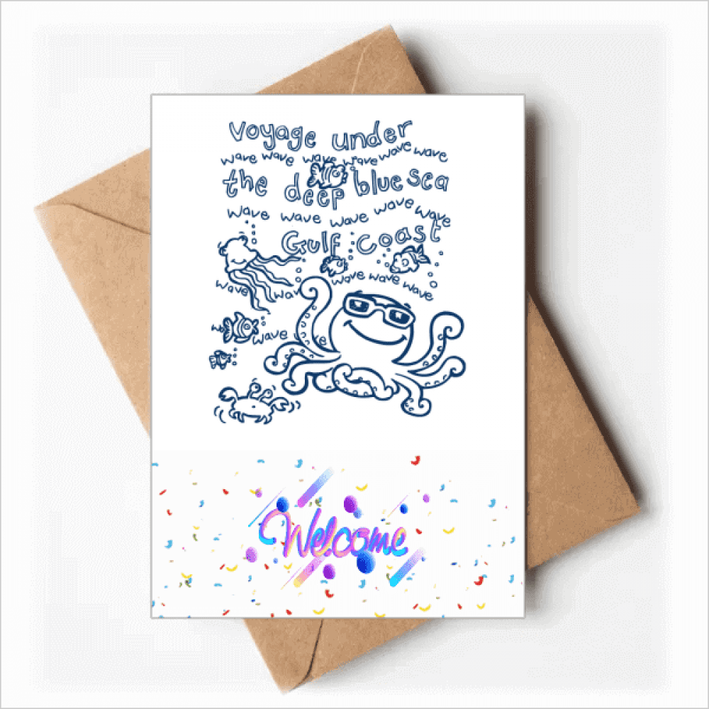 Blue Octopus Marine Life Pattern Welcome Back Greeting Cards Envelopes ...