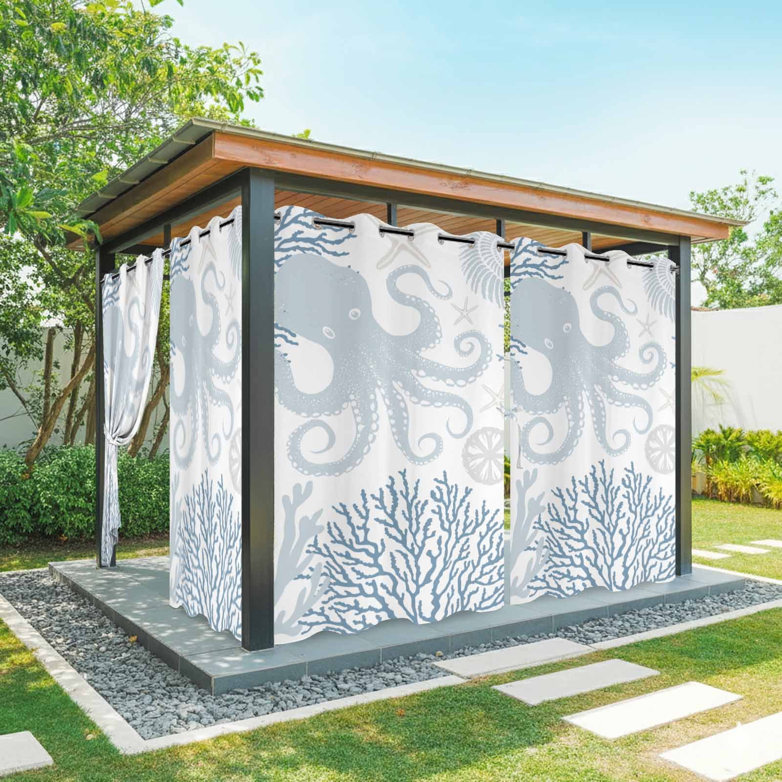 Blue Octopus Outdoor Curtains for Patio Waterproof, Ocean Starfish ...