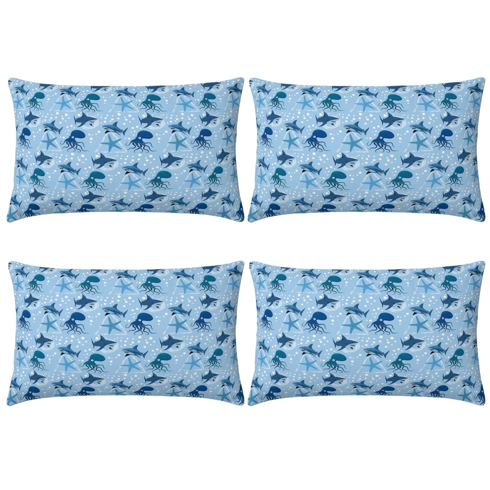 Blue Octopus Shark Lumbar Pillow Covers 12 x 20 Inch Pillow Covers Set ...