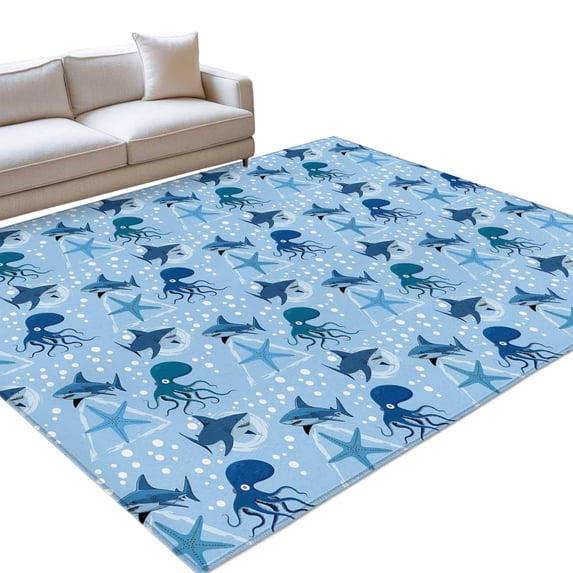 Blue Octopus Shark Washable Rug 5x7 Area Rug for Living Room Bedroom ...