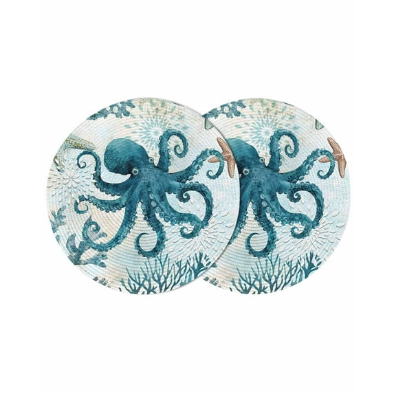 Blue Octopus Starfish Round Table Placemats set of 2, Summer Ocean ...