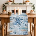 Blue Octopus Table Runner, Nautical Coastal Shell Bubble Wood Rustic ...