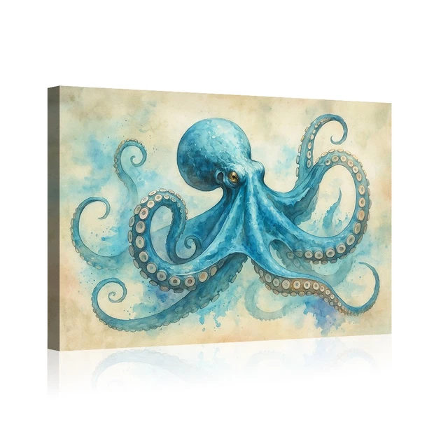 Blue Octopus Wall Art Poster Ocean Themed Decor For Home Decorations ...