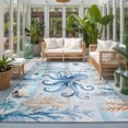 Blue Octopus Washable Area Rugs 4'x6', Nautical Coastal Shell Bubble ...