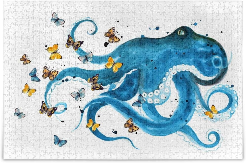 Blue Octopus with Butterfly Jigsaw Puzzles for Adults 1000 Pieces Fun ...