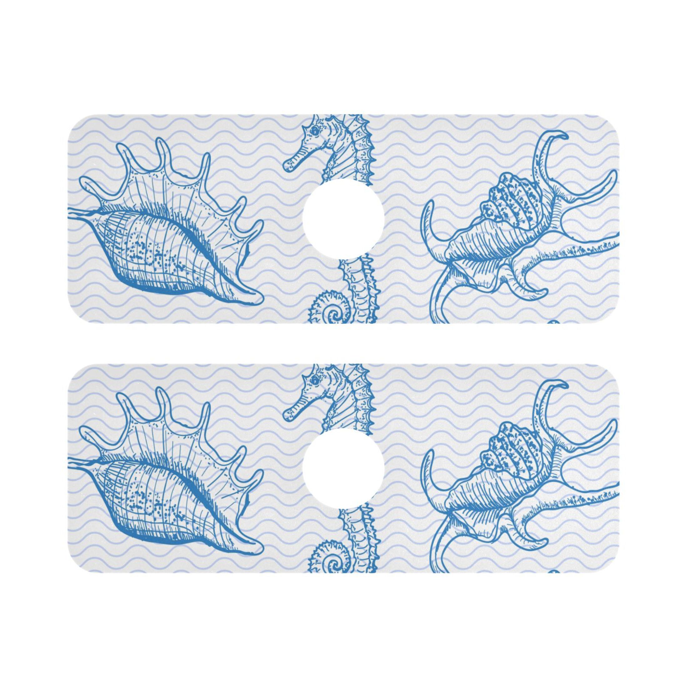 Blue Of Sea Shells 2 PCs Sink Splash Guard Set Kitchen Faucet Drying ...