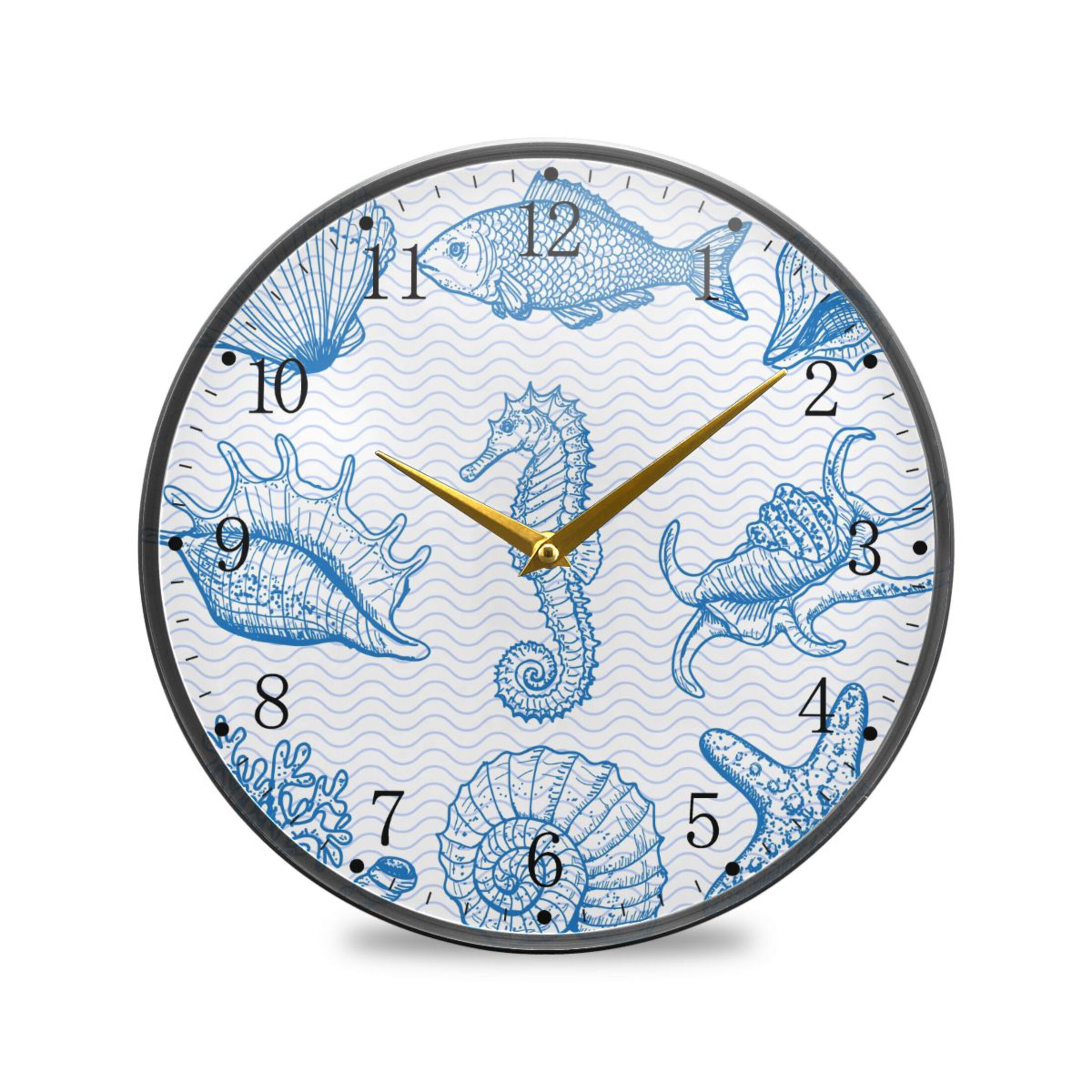 Blue Of Sea Shells Acrylic Wall Clocks Quiet Round Clock Battery ...