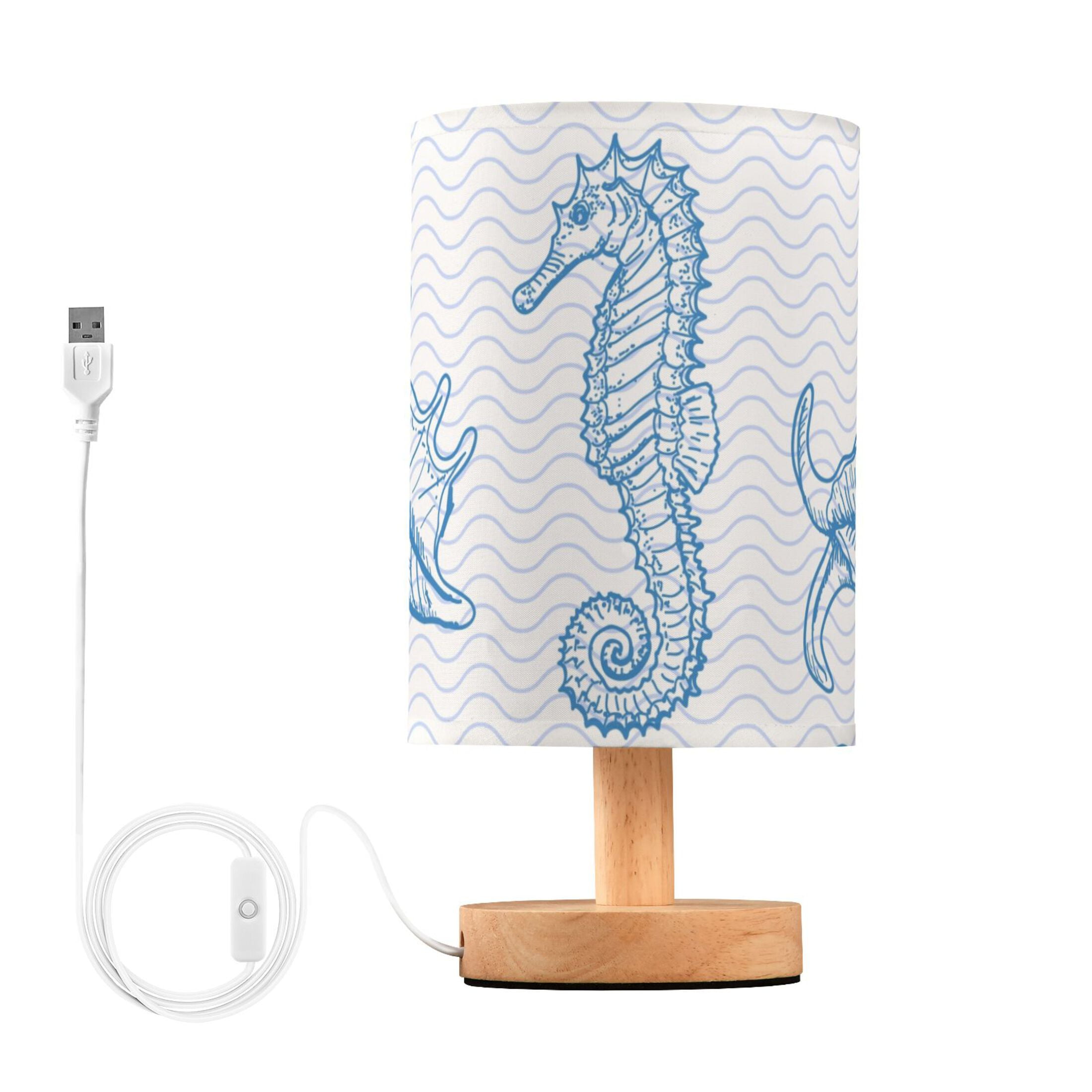 Blue Of Sea Shells Bedside Table Lamp LED Warm Lights with USB Charging ...
