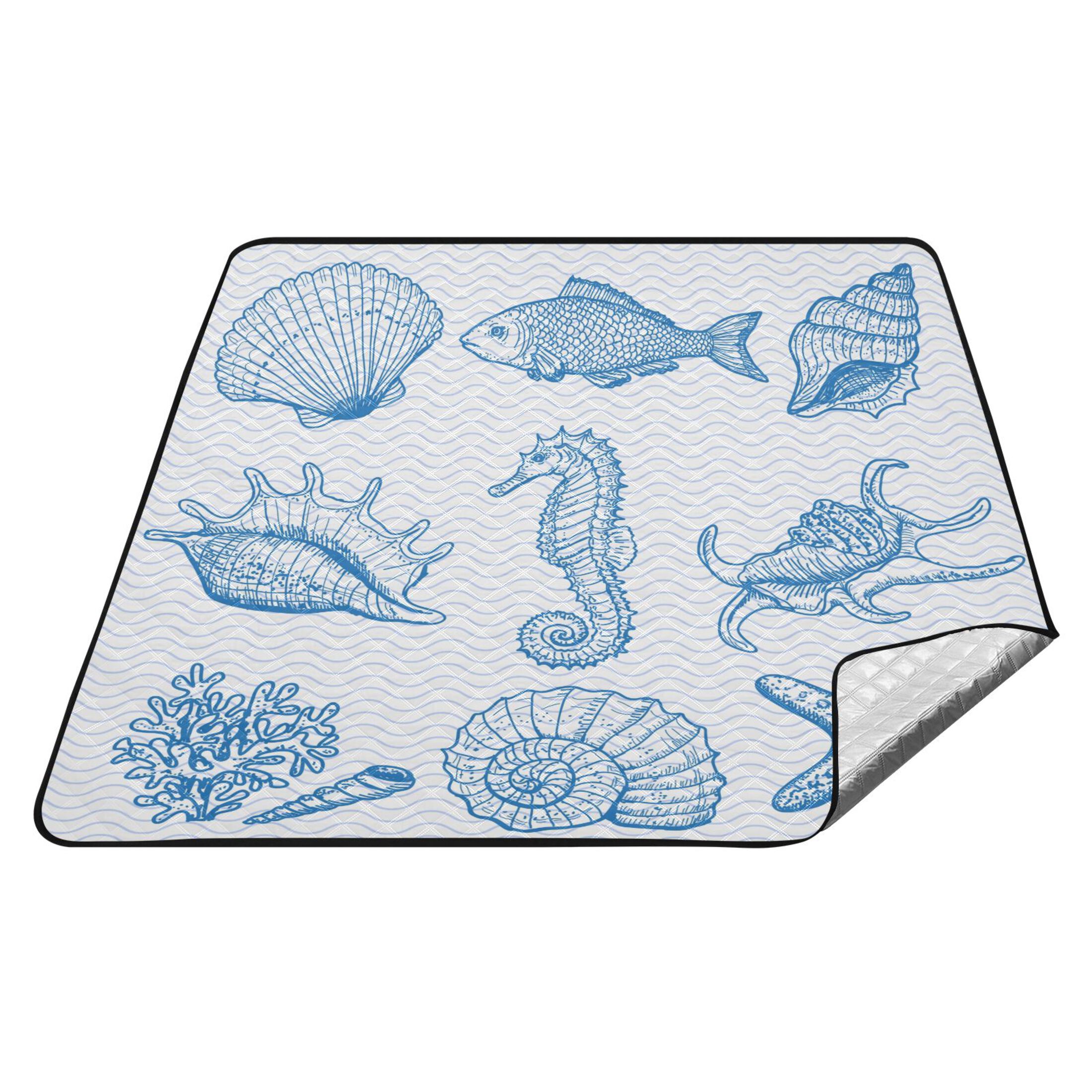 Blue Of Sea Shells Picnic Blanket Waterproof Beach Blankets Sandproof ...