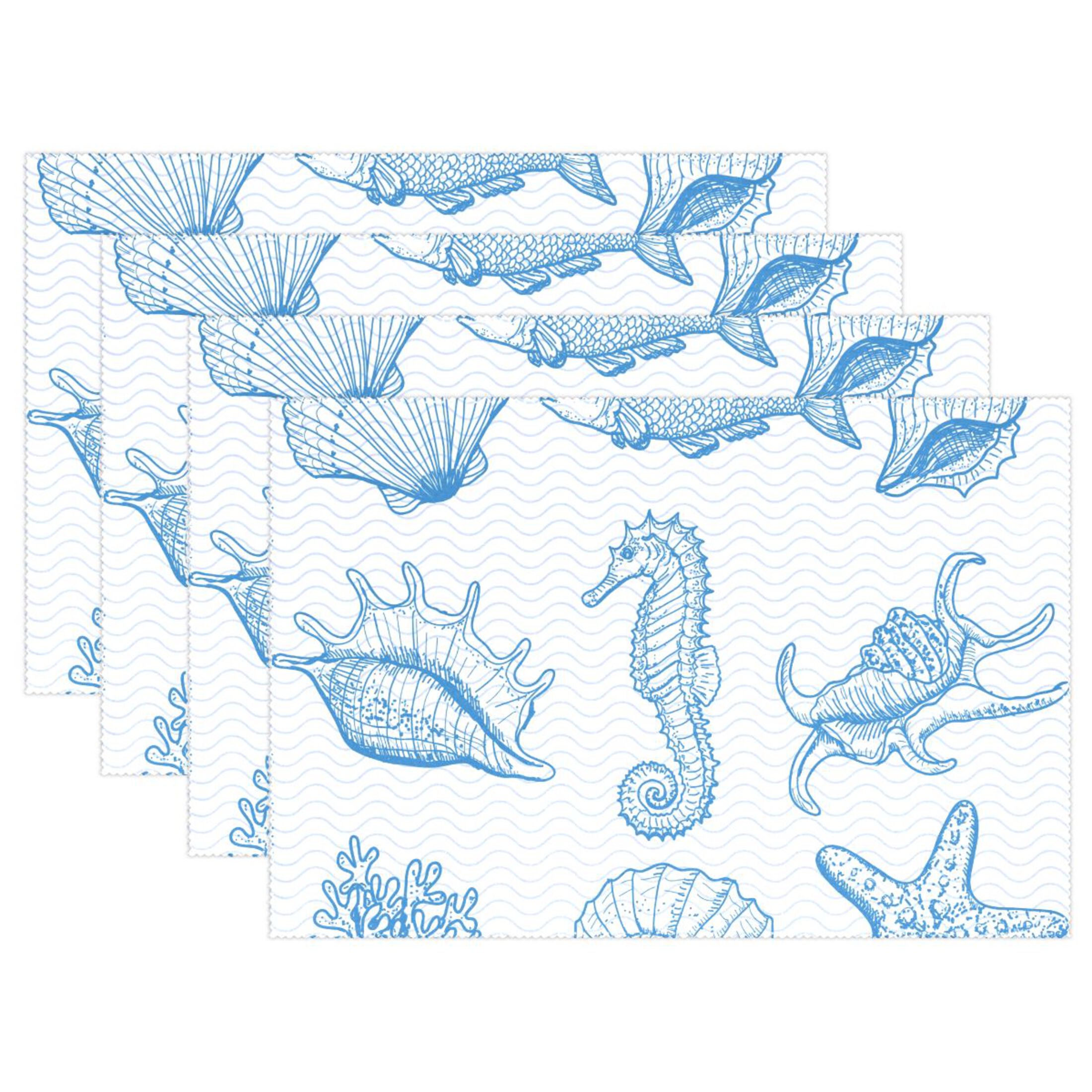 Blue Of Sea Shells Placemats Set of 4 Dining Table Mat Linen ...
